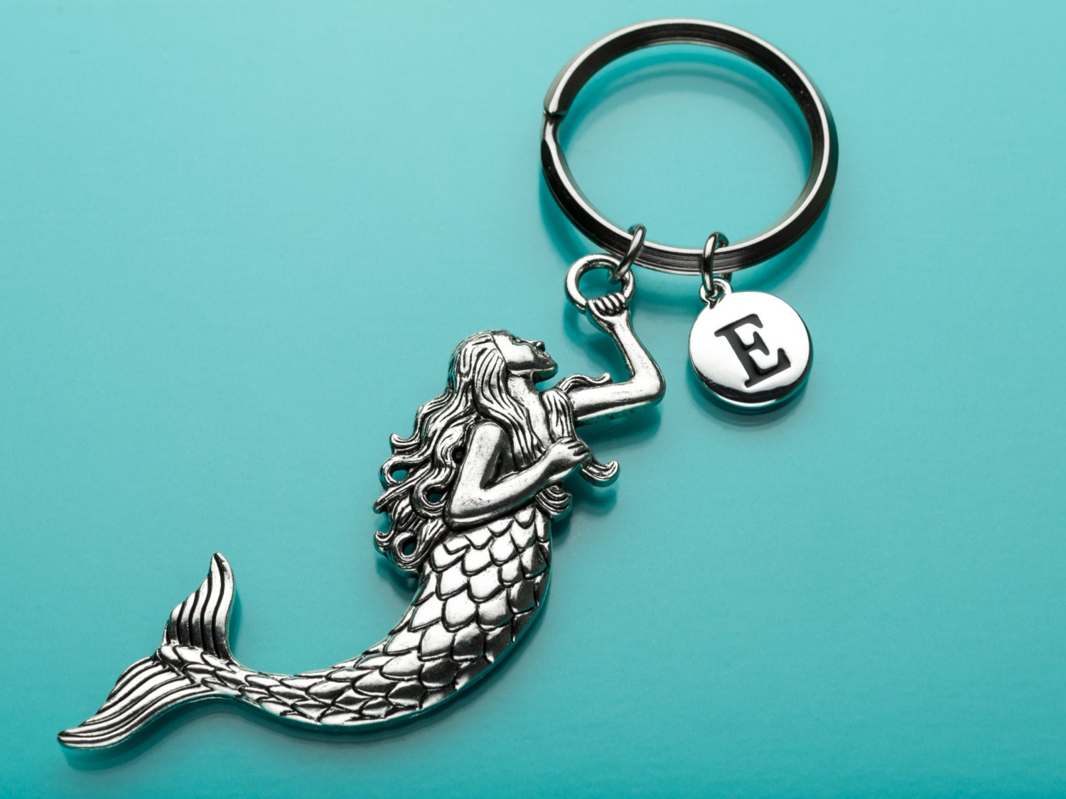 Huge Mermaid Keychain Mermaid Key Ring Sea Creature Initial | Etsy