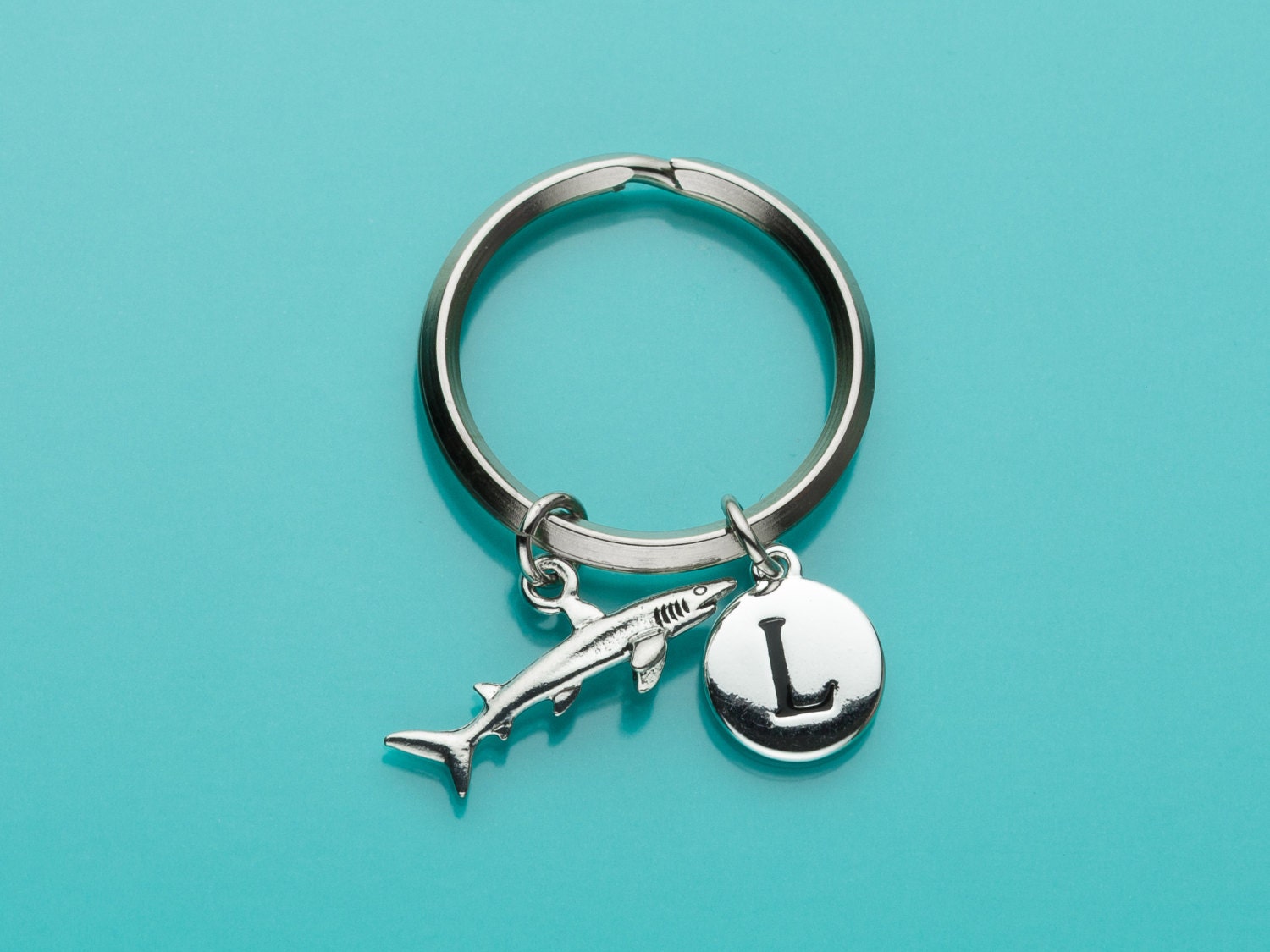 Shark Keychain, Shark Key Ring, Sea Creature Charm, Initial Keychain ...