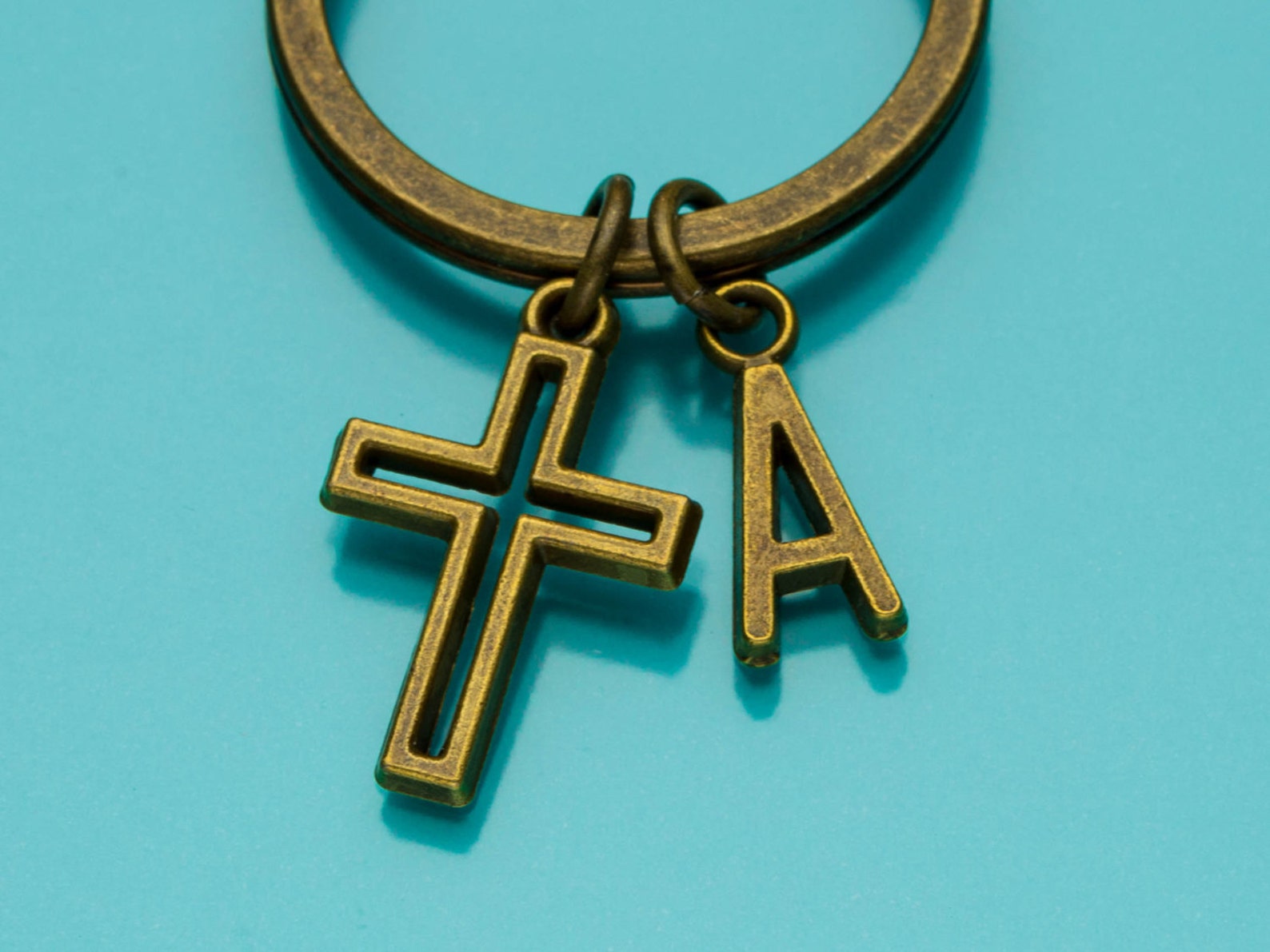 Cross Keychain Bronze Cross Key Ring Outline Cross - Etsy