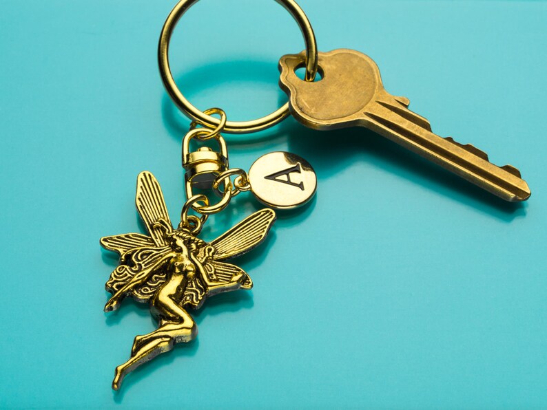 Fairy Keychain Gold Fairy Key Ring Sprite Nymph Initial - Etsy