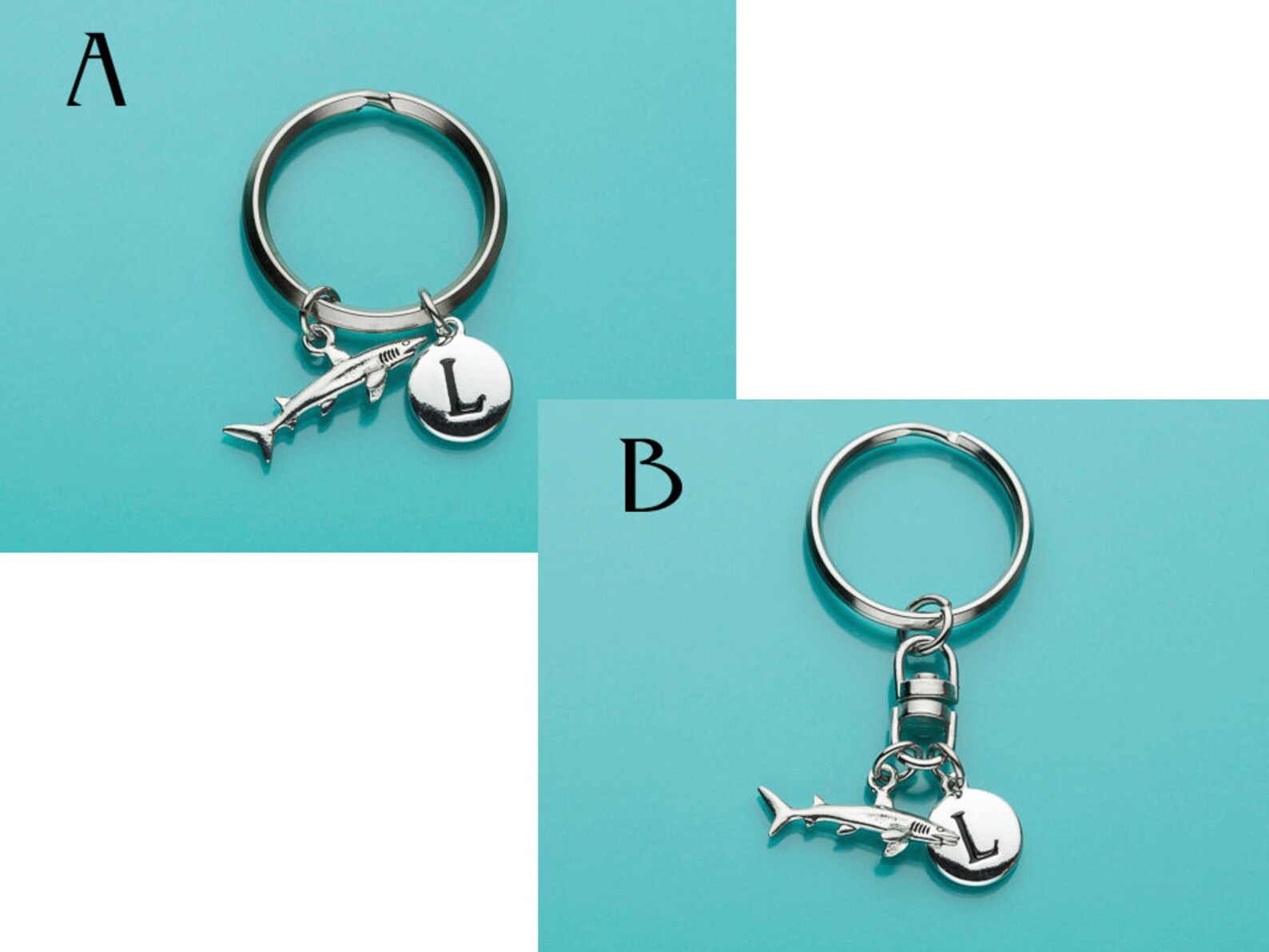 Shark Keychain Shark Key Ring Sea Creature Charm Initial - Etsy