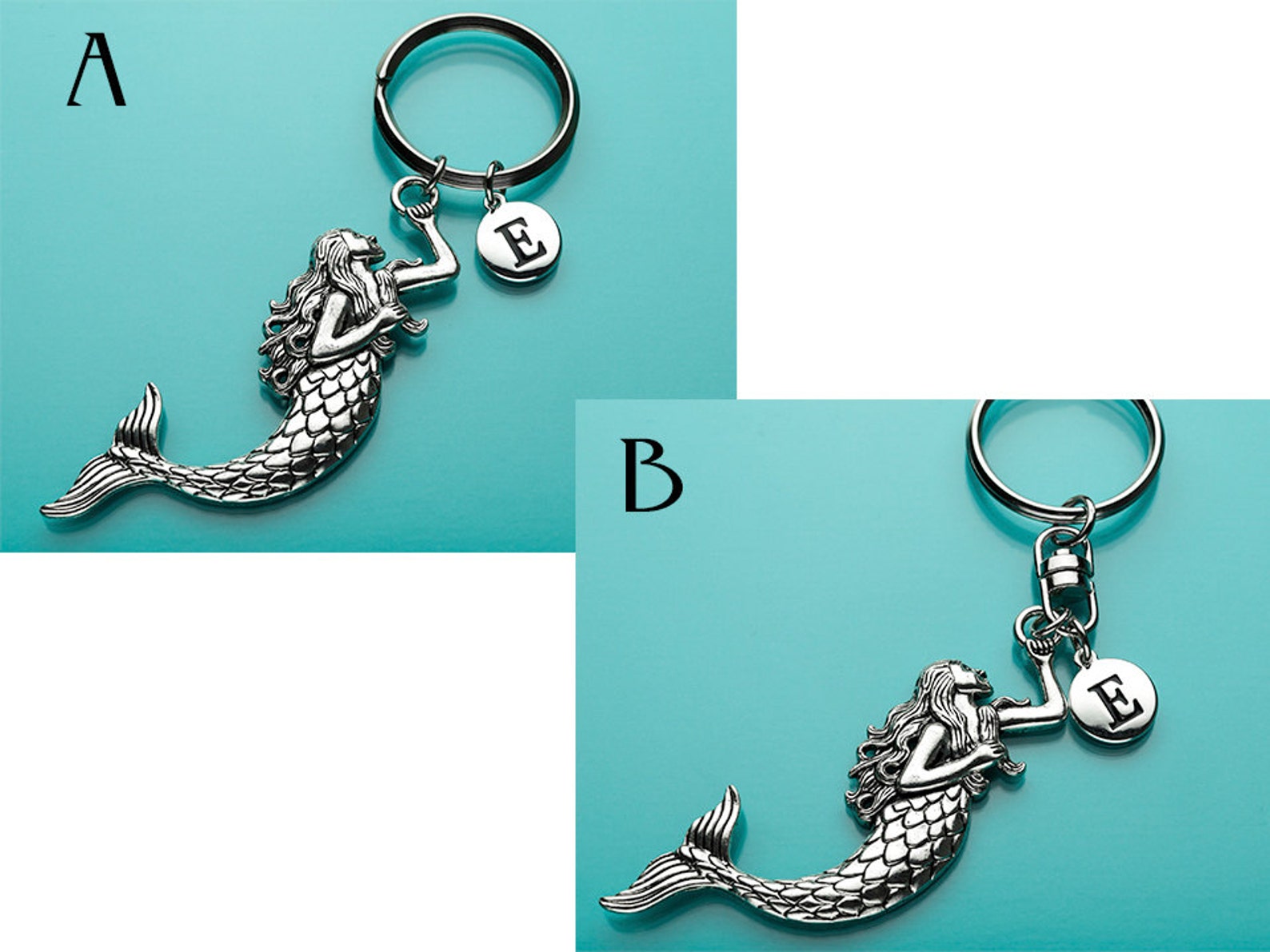 Huge Mermaid Keychain, Mermaid Key Ring, Sea Creature, Initial Keychain ...