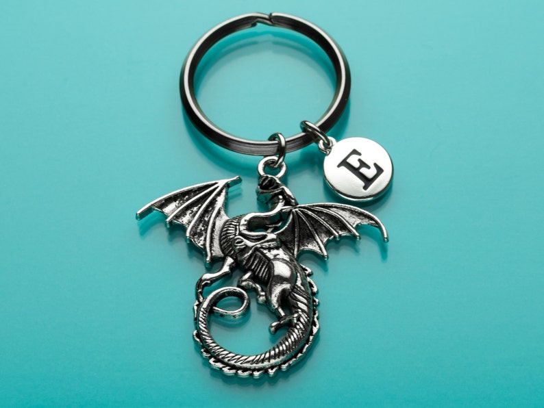 Large Dragon Keychain, Dragon Key Ring, Initial Keychain, Personalized ...