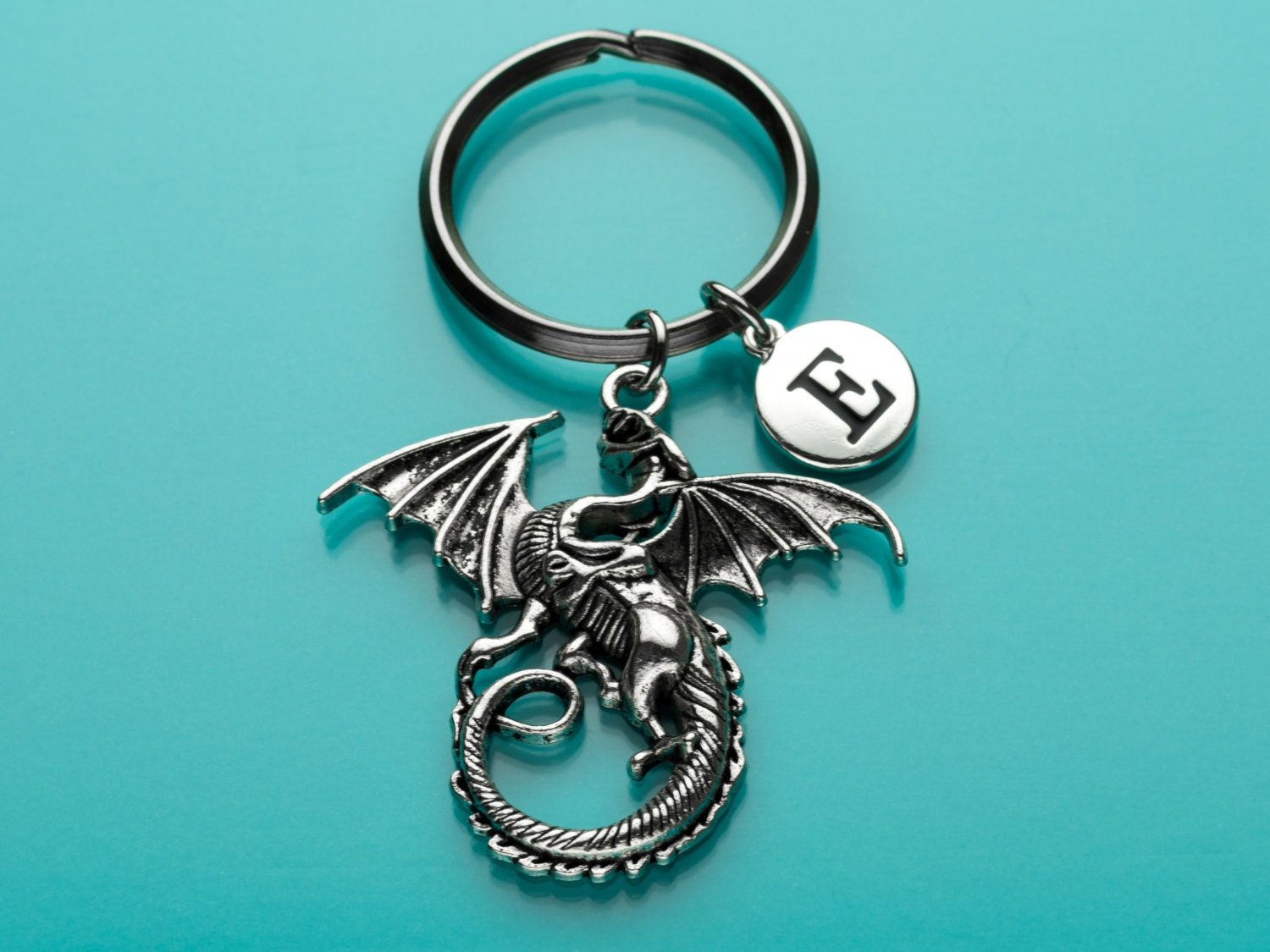 Large Dragon Keychain Dragon Key Ring Initial Keychain - Etsy