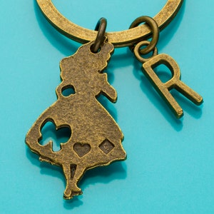 Alice Keychain, Bronze Alice Key Ring, Alice in Wonderland, Initial ...