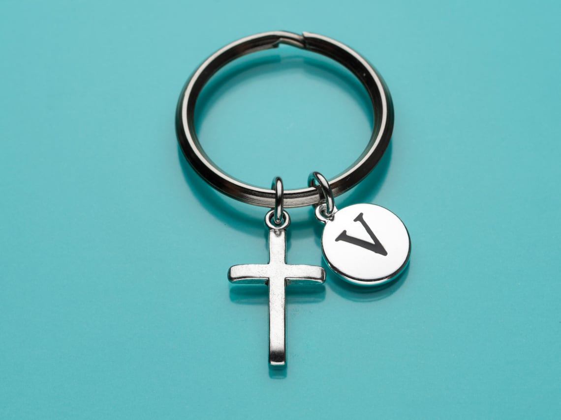 Cross Keychain Cross Key Ring Religious Symbol Initial | Etsy