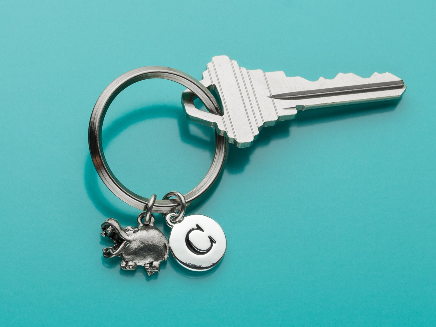 Cute Hippo Keychain, Cute Hippo Key Ring, Initial Keychain ...