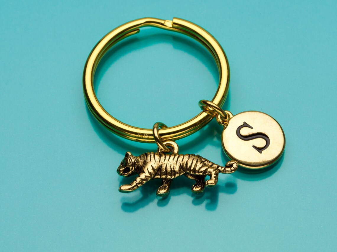 Tiger Keychain Gold Tiger Key Ring Animal Charm Jungle | Etsy