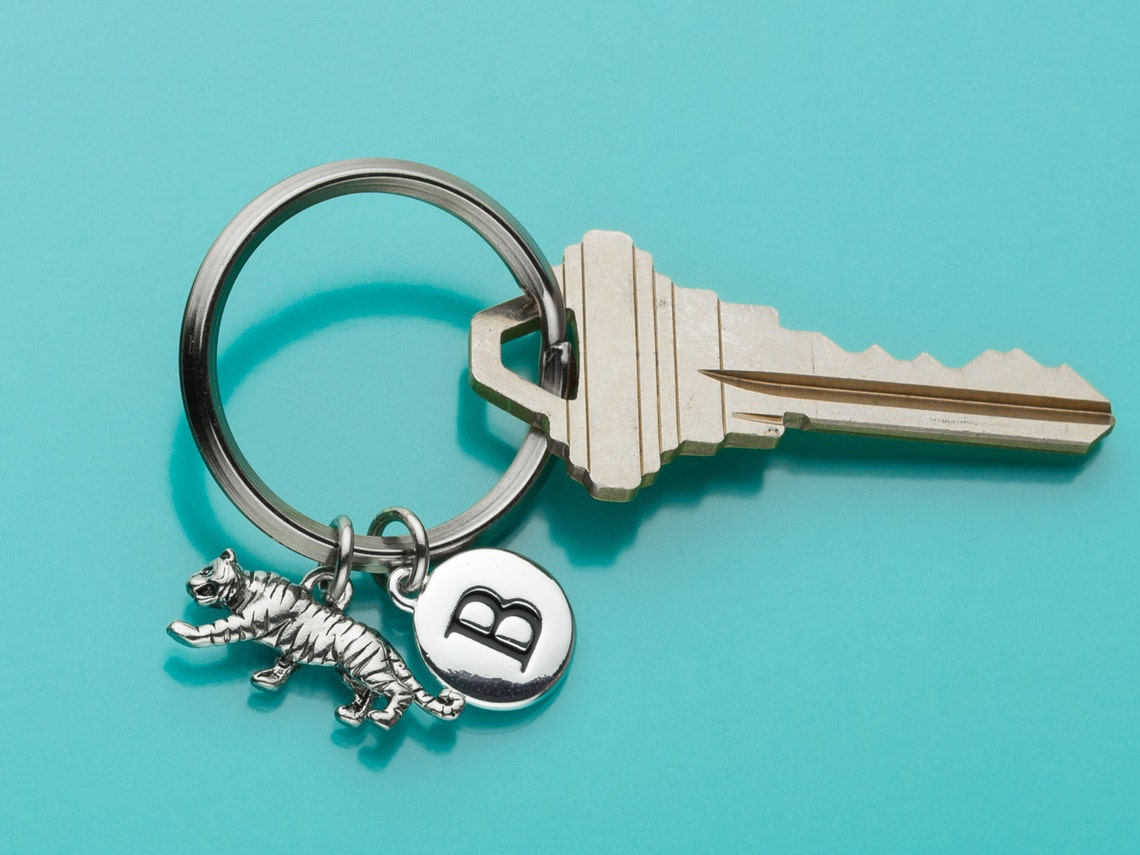 Tiger Keychain Tiger Key Ring Jungle Animal Charm Initial - Etsy