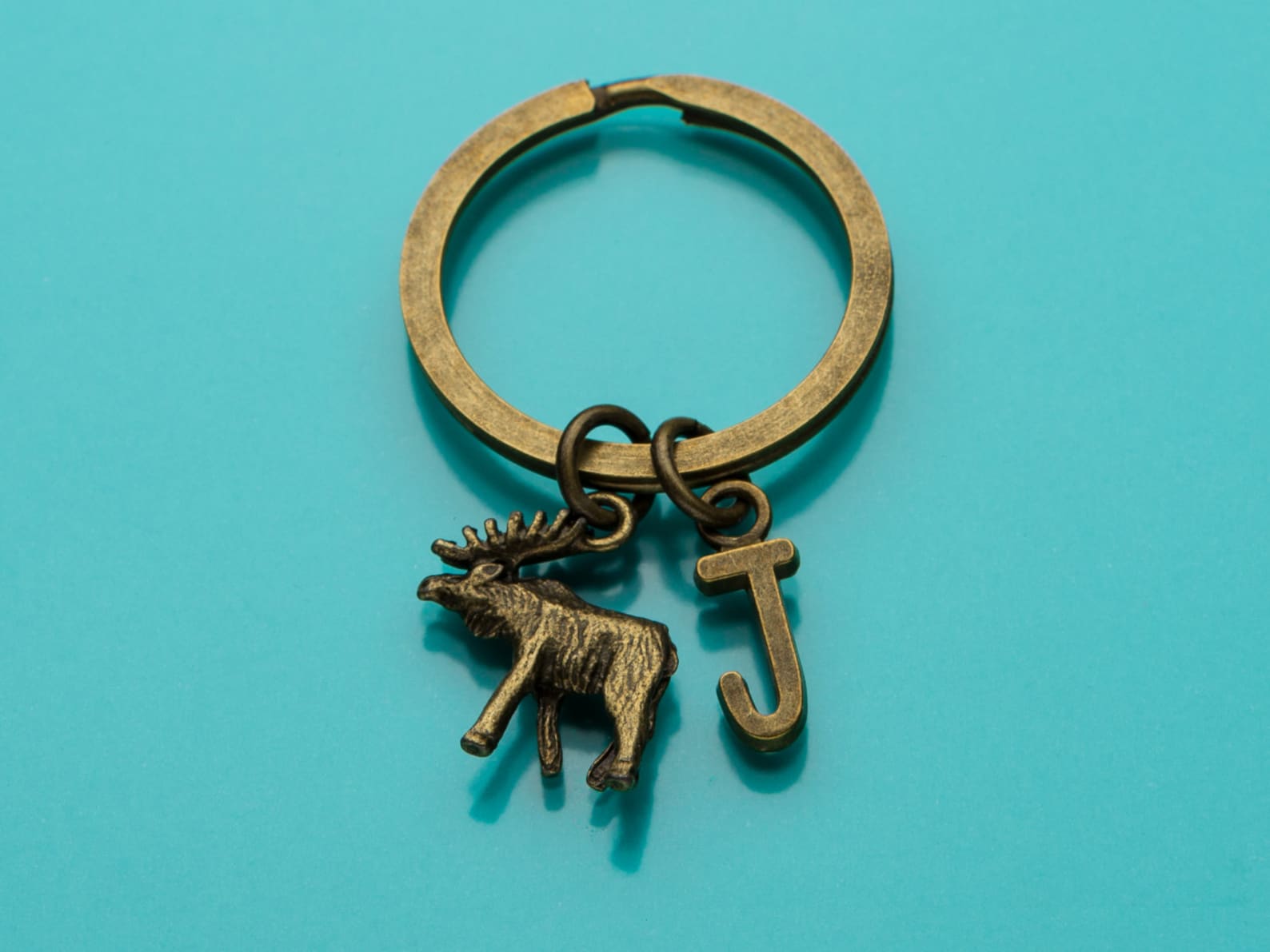 Moose Keychain Bronze Moose Key Ring Animal Charm Initial - Etsy