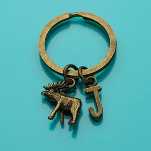 Moose Keychain, Bronze Moose Key Ring, Animal Charm, Initial Keychain ...