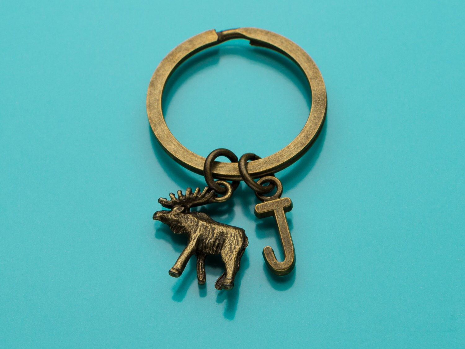 Moose Keychain Bronze Moose Key Ring Animal Charm Initial - Etsy
