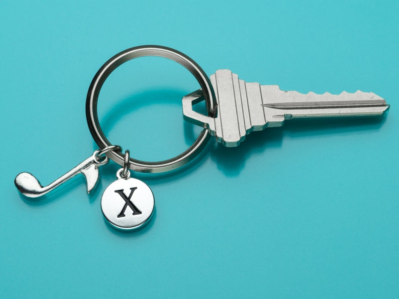Musical Note Keychain, Eighth Note Key Ring, Musician Charm, Initial ...