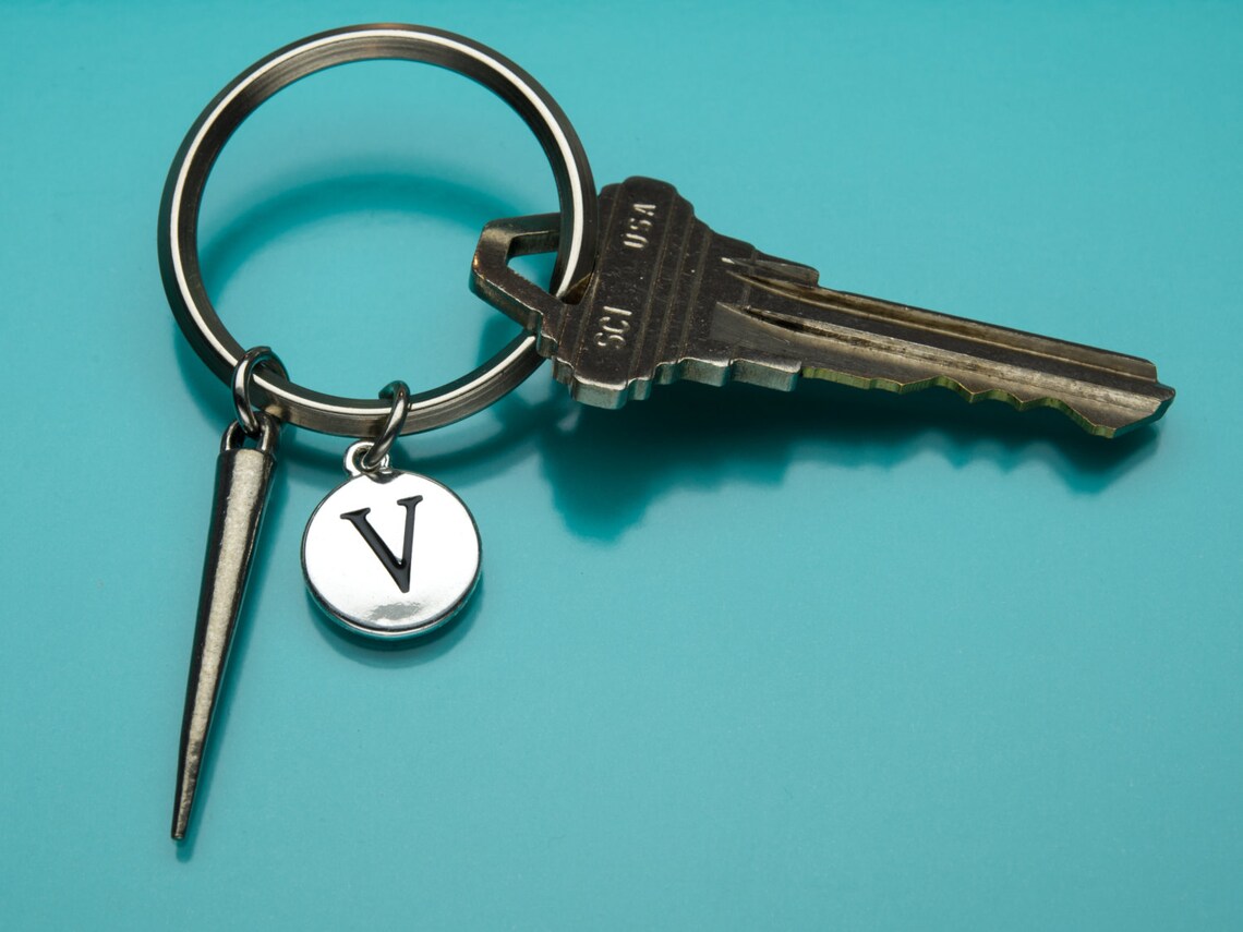 Spike Keychain Spike Key Ring Goth Initial Keychain - Etsy