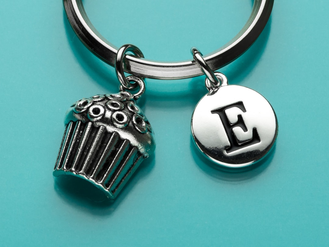 Lg Cupcake Keychain, Cupcake Key Ring, Food Charm, Initial Keychain ...
