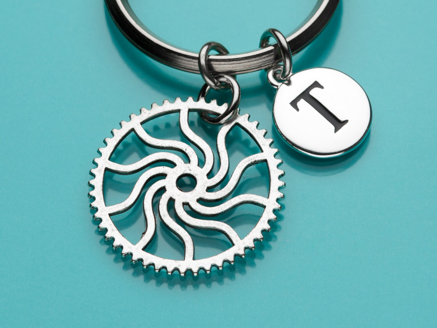 Gear Keychain Gear Key Ring Machine Gear Initial Keychain | Etsy