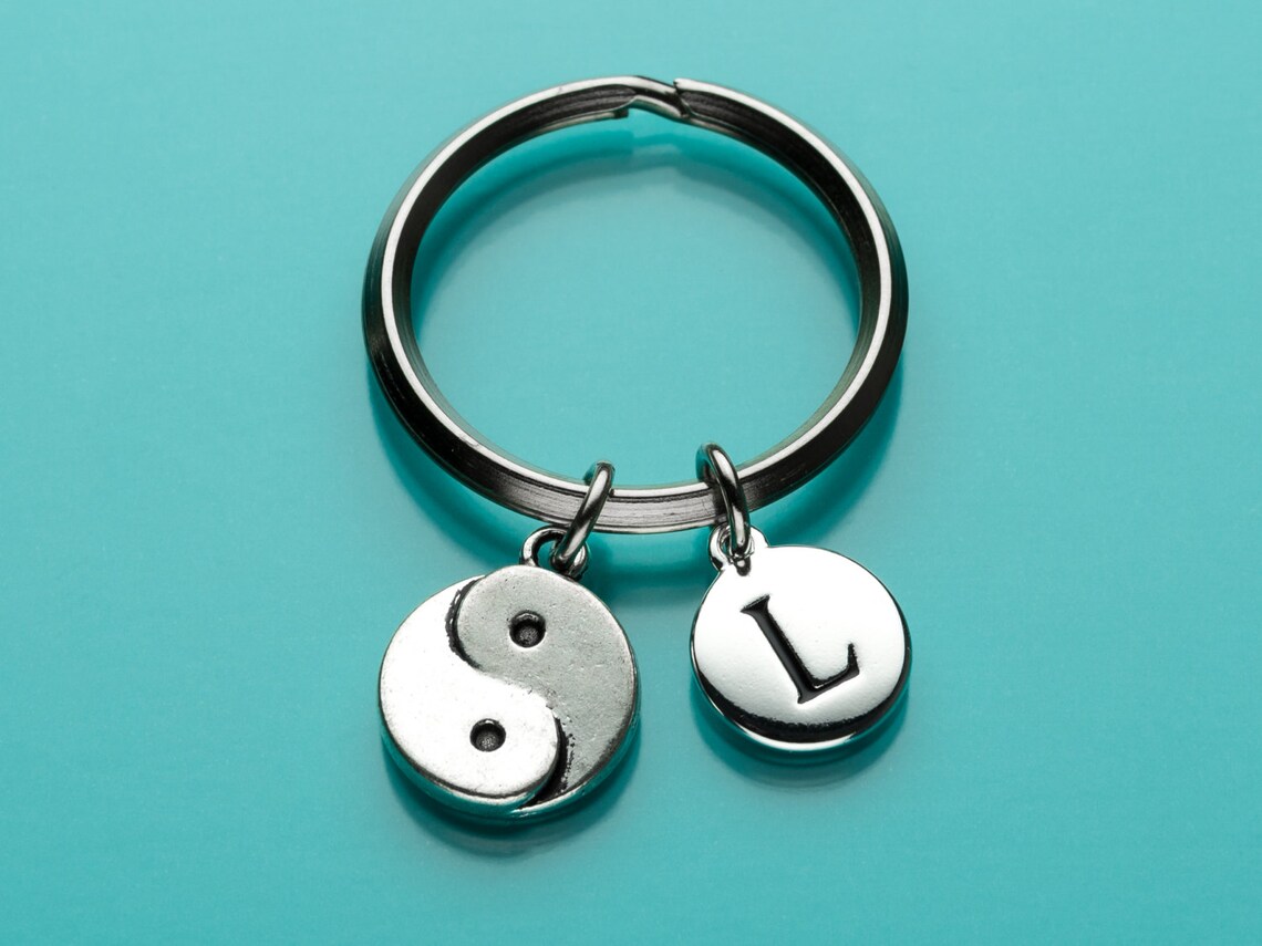 Yin Yang Keychain, Yin Yang Key Ring, Yin Yang Symbol, Initial Keychain ...