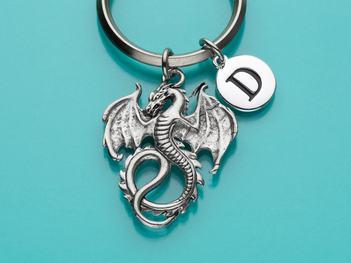 Dragon Keychain Dragon Key Ring Initial Keychain | Etsy