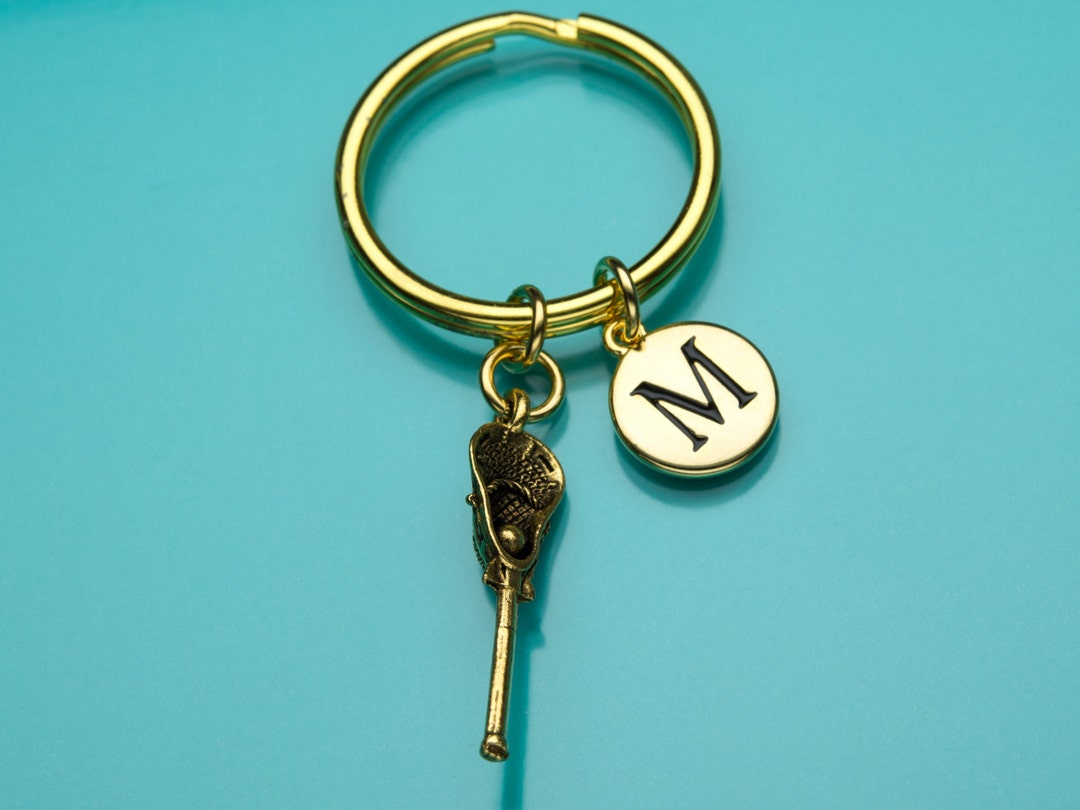 Lacrosse Stick Keychain, Gold Lacrosse Key Ring, Initial Keychain, Team ...