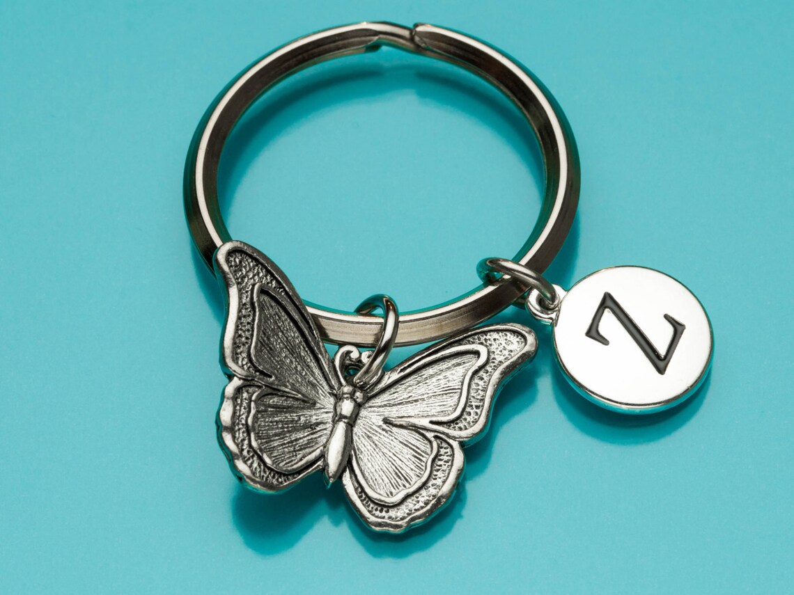 Butterfly Keychain, Monarch Butterfly Key Ring, Initial Keychain ...