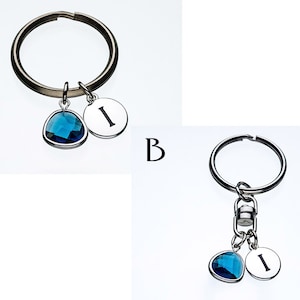 Sapphire Crystal Gem Keychain, Sapphire Crystal Gem Key Ring, Initial ...