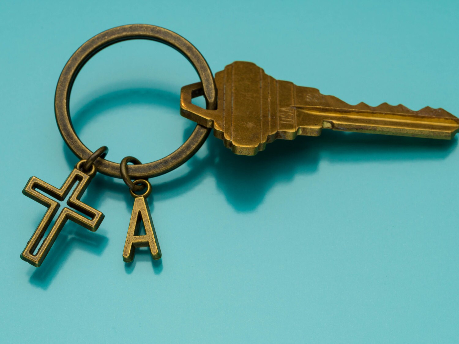 Cross Keychain Bronze Cross Key Ring Outline Cross | Etsy