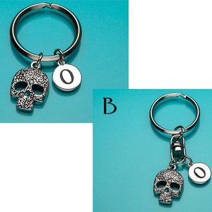 Sugar Skull Keychain, Sugar Skull Key Ring, Flower Skull, Initial ...