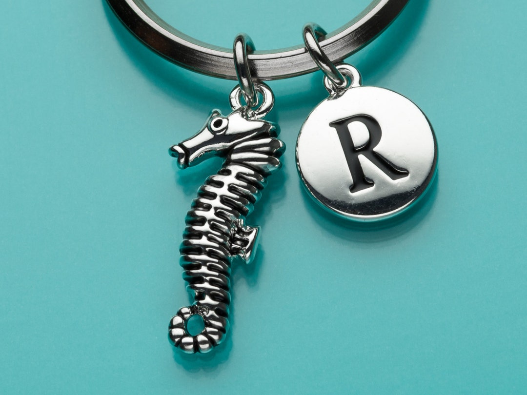 Seahorse Keychain, Seahorse Key Ring, Sea Creature, Initial Keychain ...