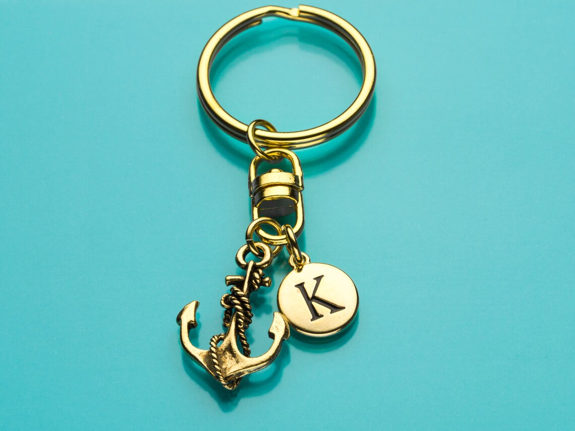 Anchor Keychain, Gold Anchor Key Ring, Anchor With Rope, Nautical Charm ...