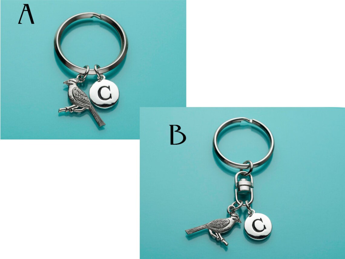Cardinal Keychain, Cardinal Key Ring, Bird Keychain, Initial Keychain ...