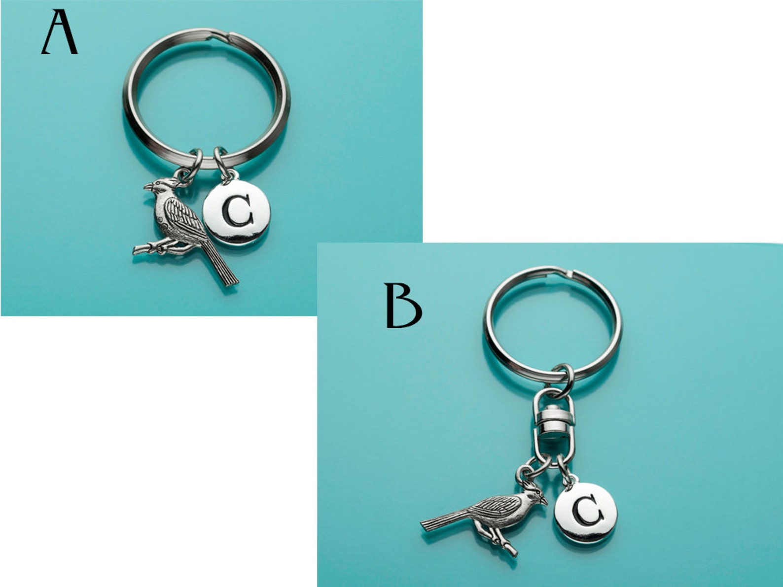 Cardinal Keychain Cardinal Key Ring Bird Keychain Initial | Etsy