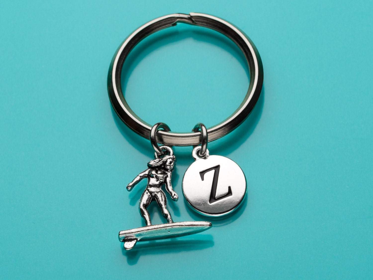 Surfer Keychain Surfer Key Ring Surfing Keychain Initial - Etsy