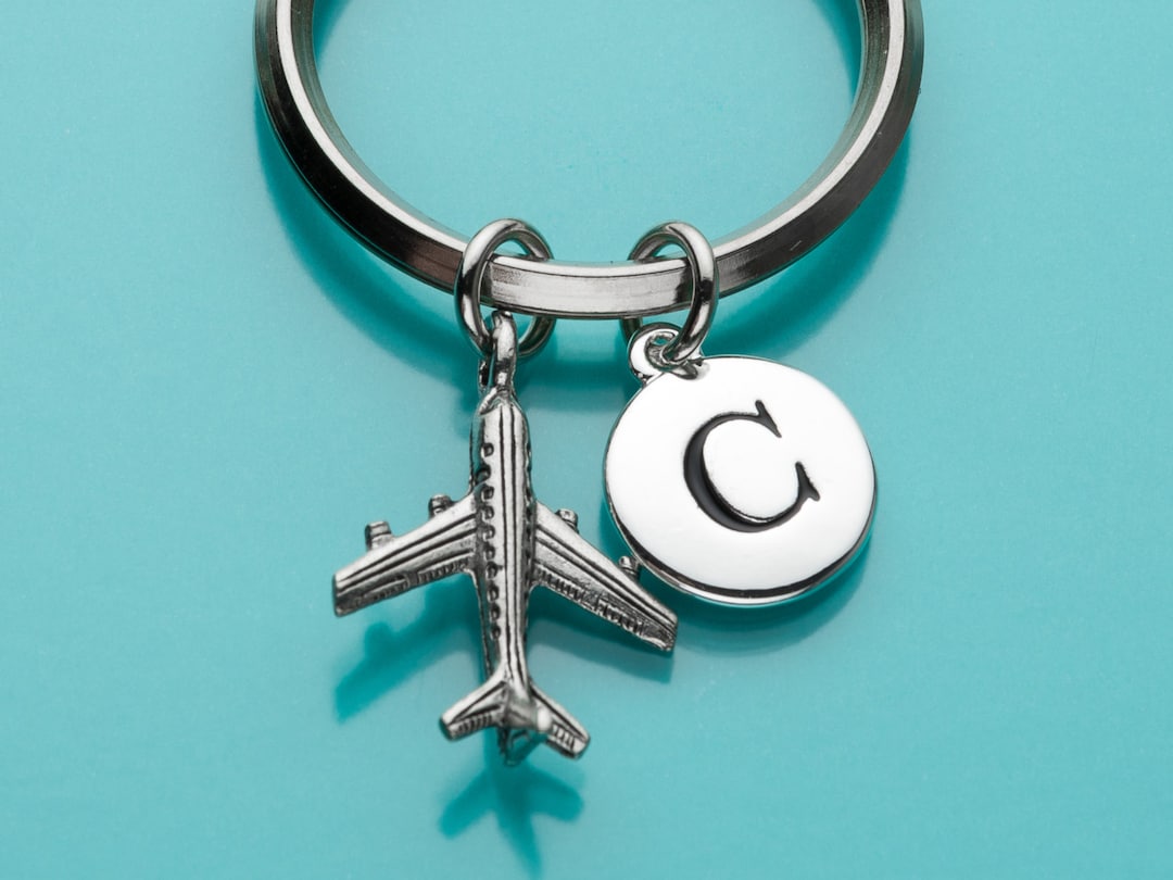 Airplane Keychain, Airplane Key Ring, Initial Keychain, Personalized ...