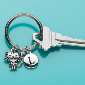 Cat Keychain, Cute Cat Key Ring, Initial Keychain, Personalized ...