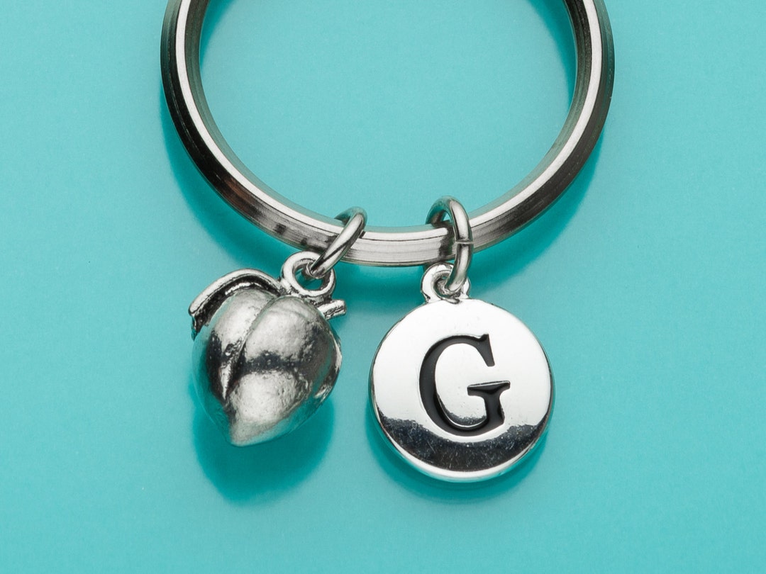 Peach Keychain, Peach Key Ring, Initial Keychain, Personalized Keychain ...