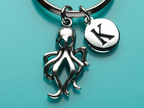 Octopus Keychain Octopus Key Ring Sea Creature Initial | Etsy