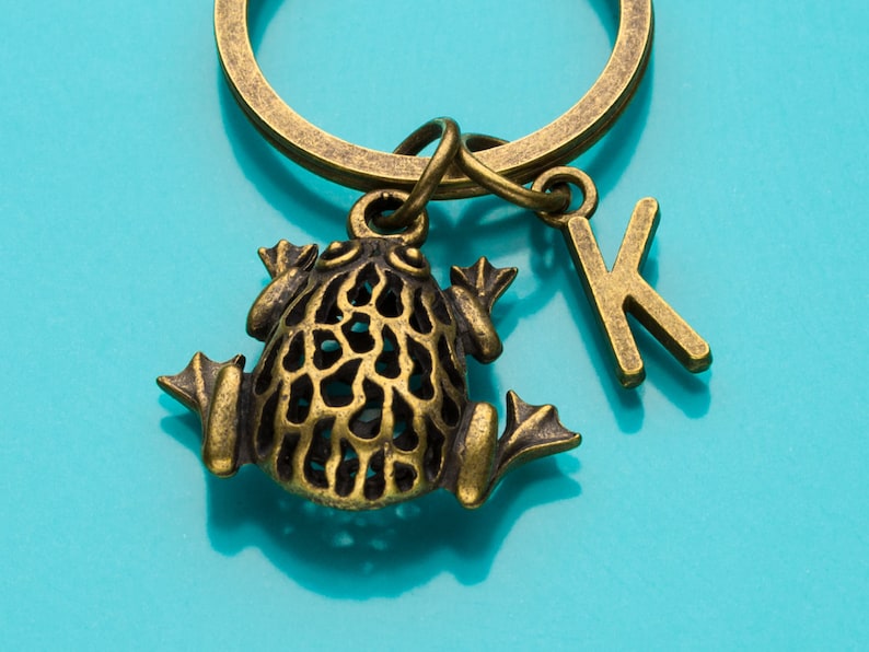 Frog Keychain Bronze Frog Key Ring Animal Charm Initial | Etsy