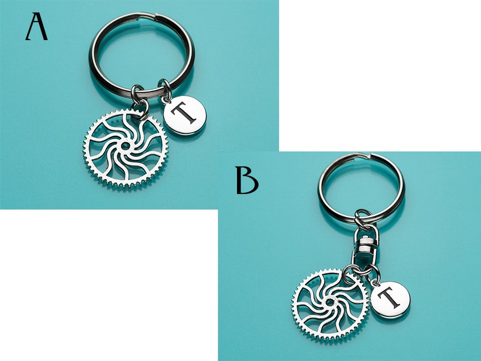 Gear Keychain Gear Key Ring Machine Gear Initial Keychain | Etsy