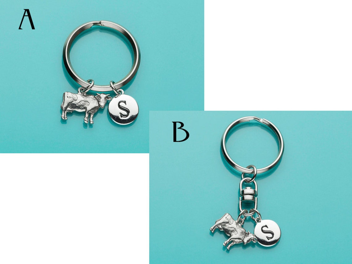 Cow Keychain Cow Key Ring Farm Animal Keyring Initial - Etsy