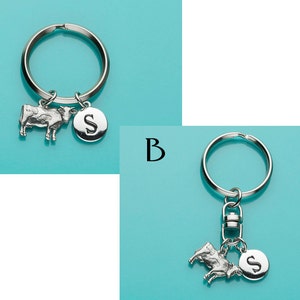 Cow Keychain, Cow Key Ring, Farm Animal Keyring, Initial Keychain ...