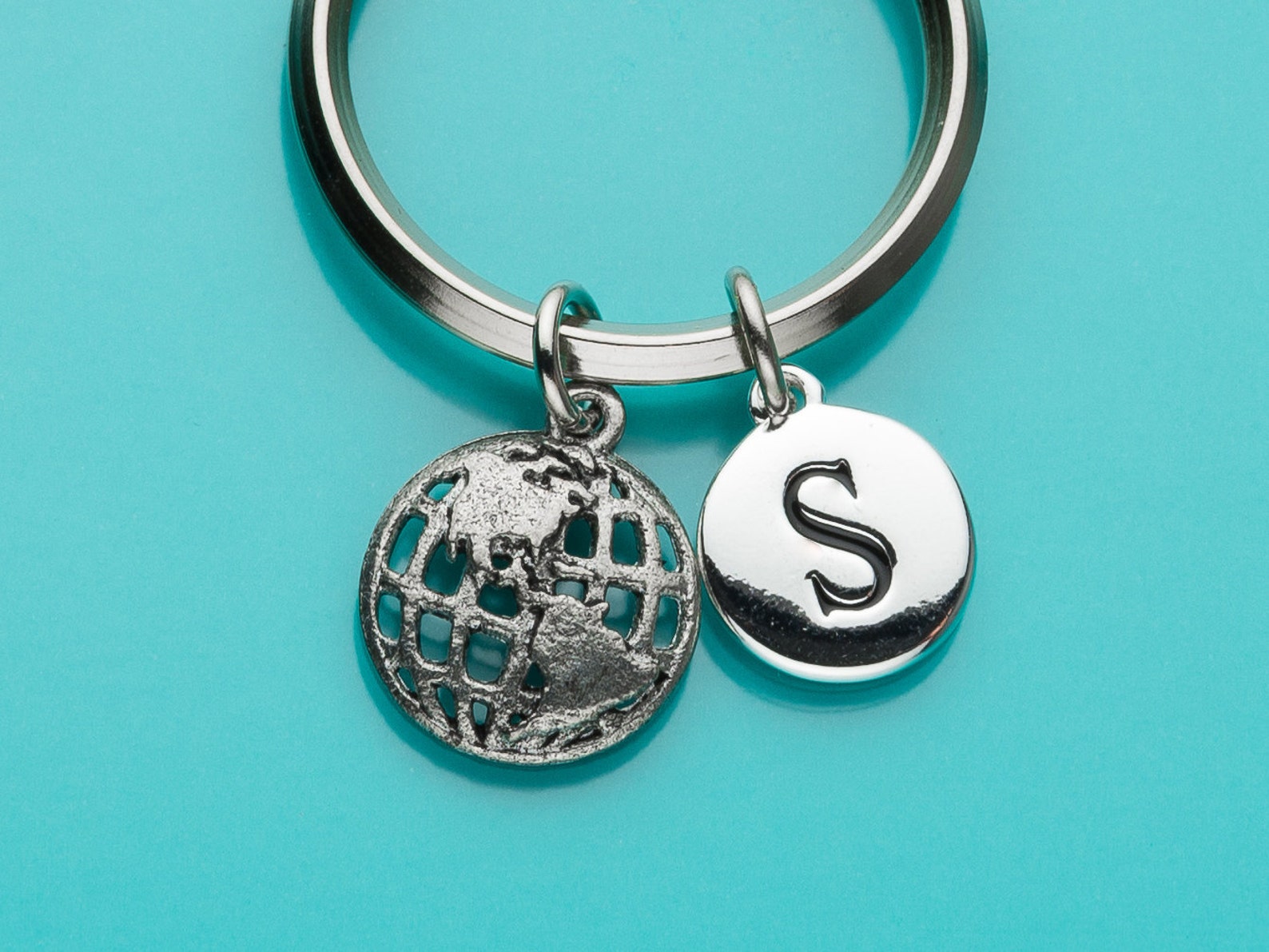 Globe Keychain Globe Key Ring Initial Keychain Personalized | Etsy