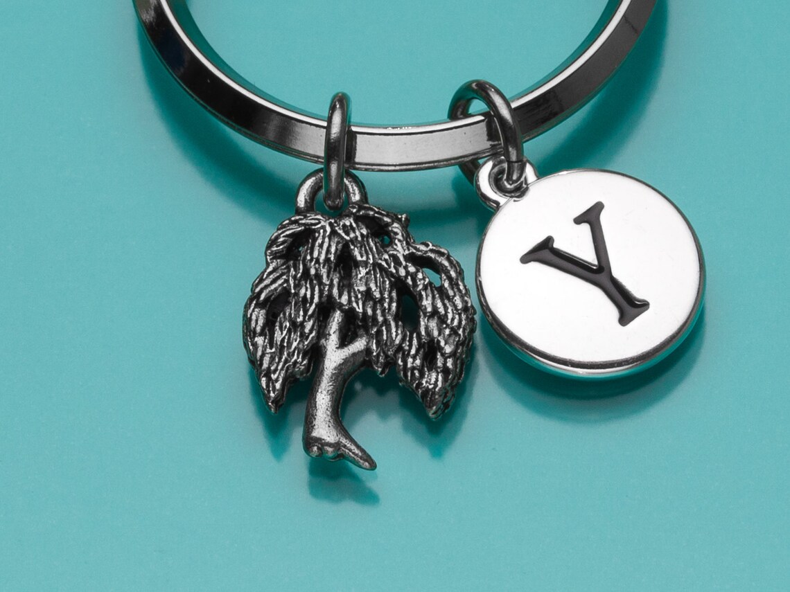 Weeping Willow Keychain, Willow Tree Key Chain, Tree Key Ring, Initial ...