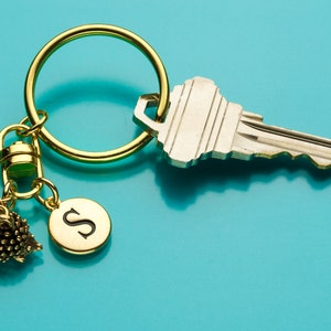Porcupine Keychain, Gold Porcupine Key Ring, Initial Keychain, Animal ...
