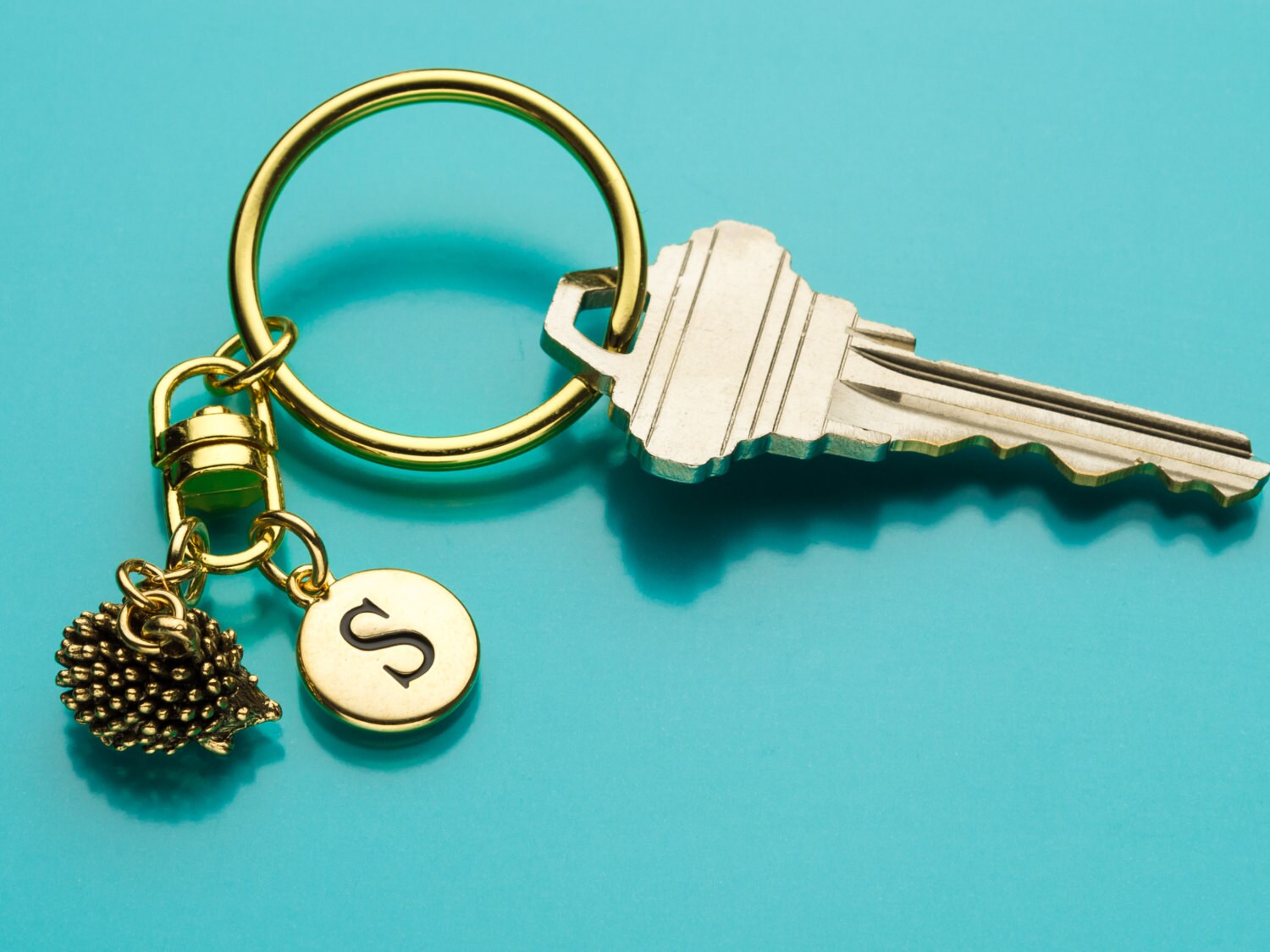 Porcupine Keychain, Gold Porcupine Key Ring, Initial Keychain, Animal ...