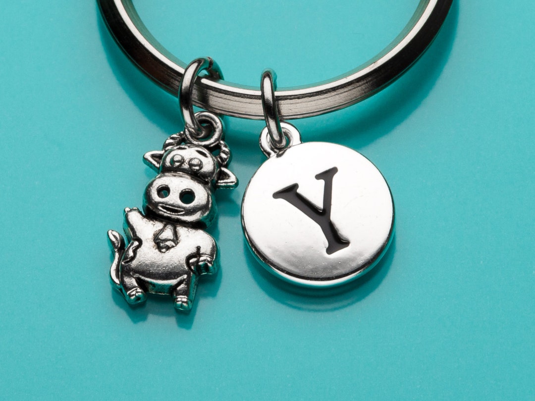 Cow Keychain, Cute Cow Key Ring, Farm Animal Charm, Initial Keychain ...