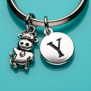 Cow Keychain, Cute Cow Key Ring, Farm Animal Charm, Initial Keychain ...