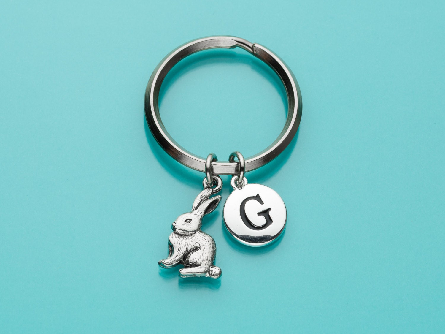 Bunny Keychain Bunny Rabbit Key Ring Initial Keychain | Etsy