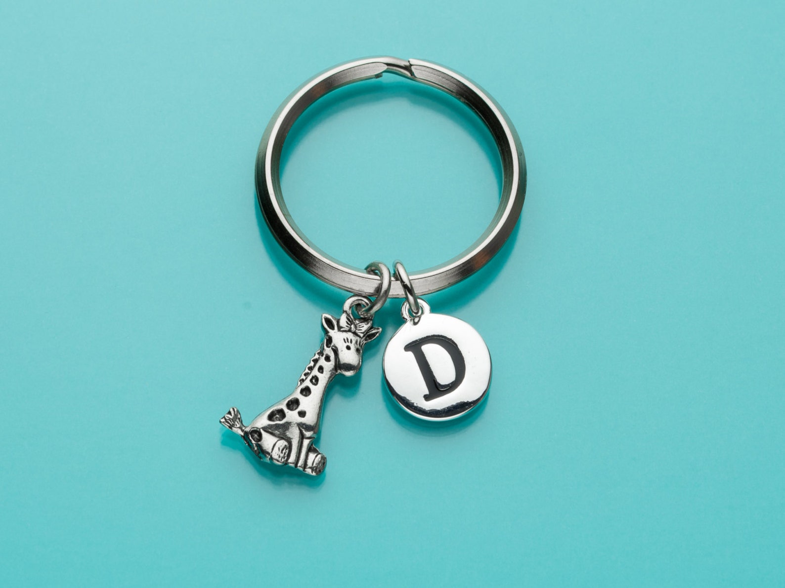 Giraffe Keychain Cute Giraffe Key Ring Animal Charm Initial - Etsy