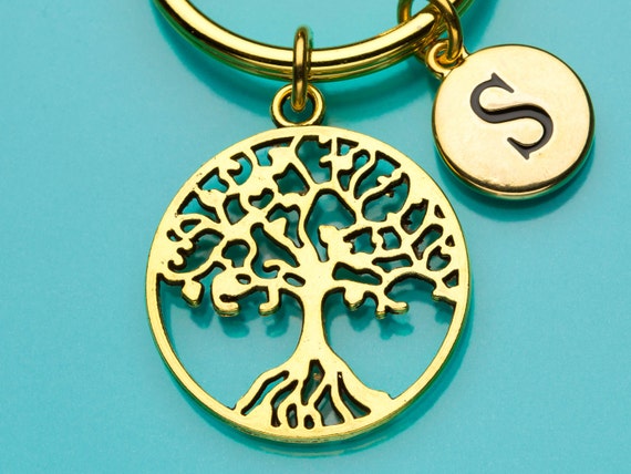 Tree of Life Keychain Lg Gold Tree of Life Key Ring Family - Etsy