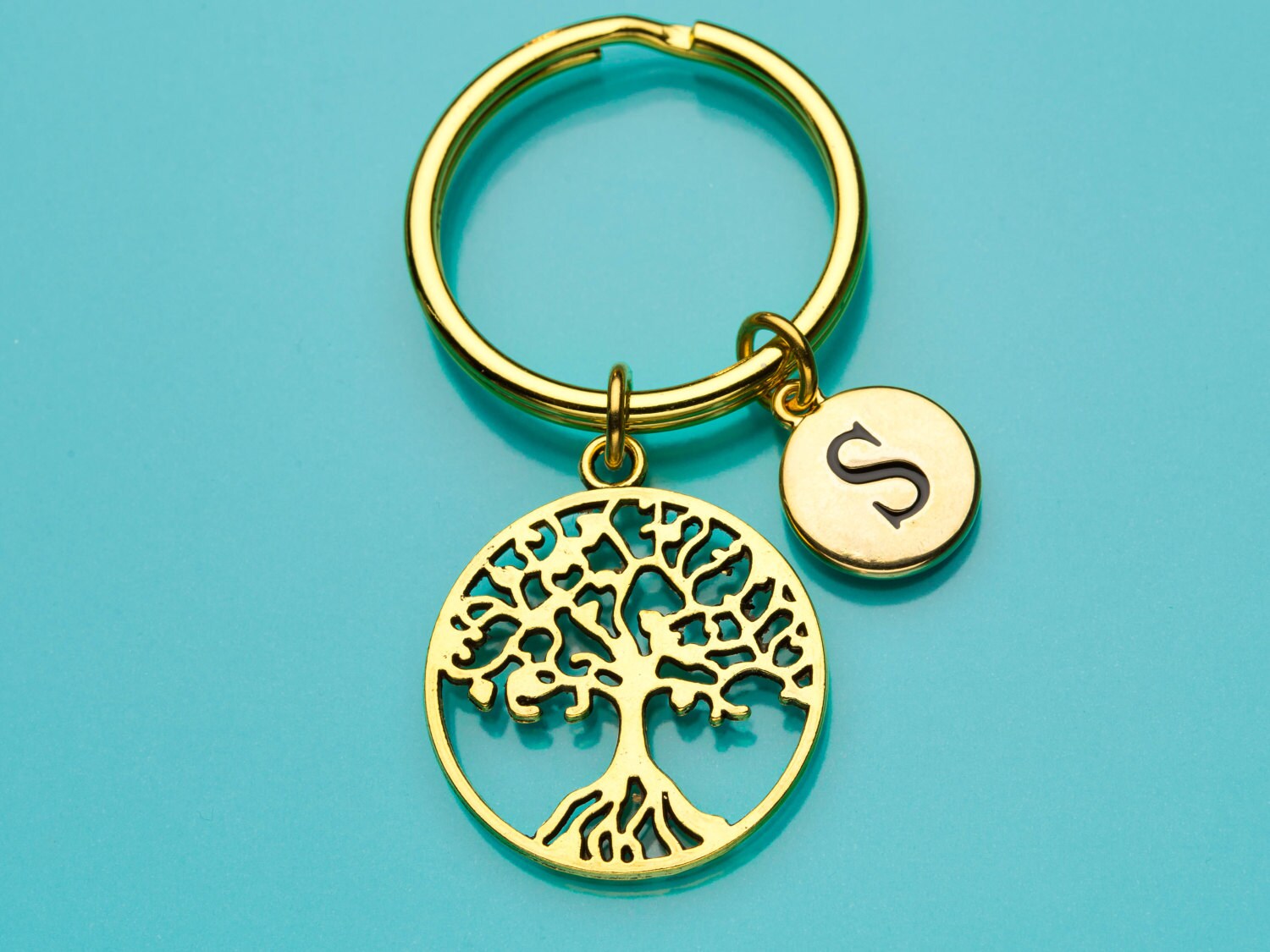 Tree of Life Keychain Lg Gold Tree of Life Key Ring Family - Etsy